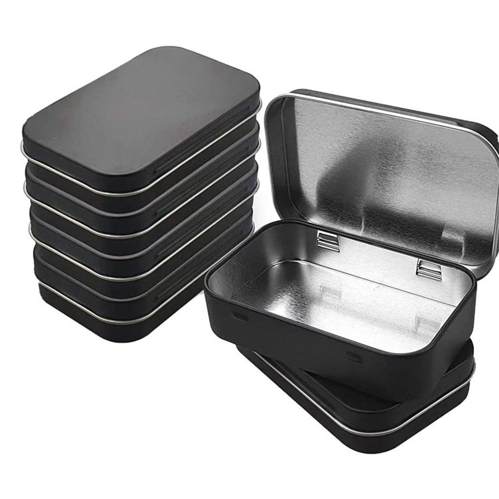 6pcs Metal Rectangular Hinged Tins Black Mini Box Storage Containers ...