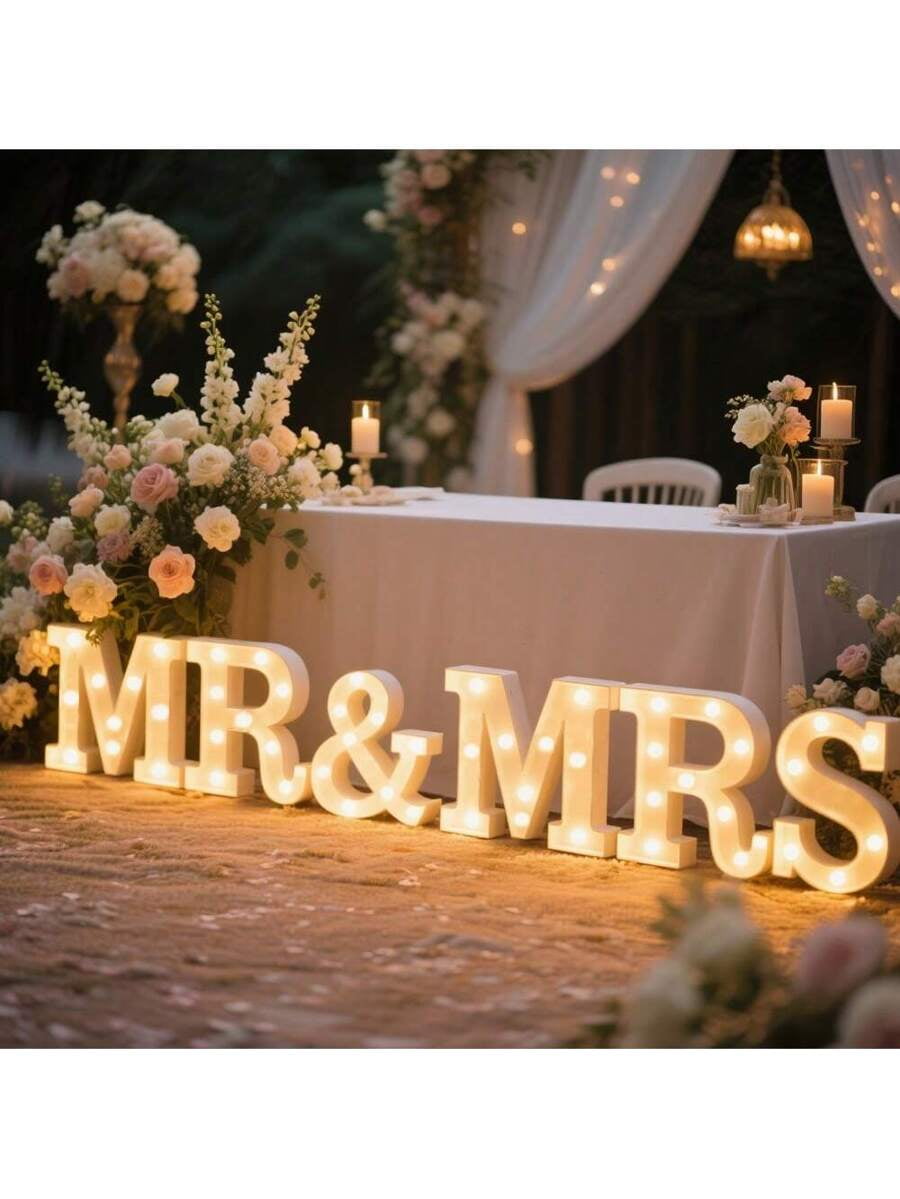 6pcs Mr & Mrs LED Light Sign - Personalized Wedding Decor, Anniversary ...