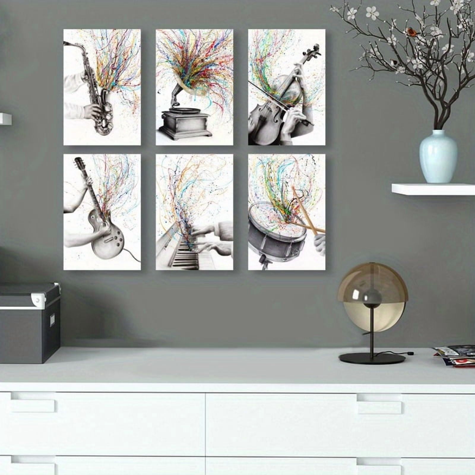 6pcs Musical Instruments Canvas Prints Art, Vibrant Abstract Music ...