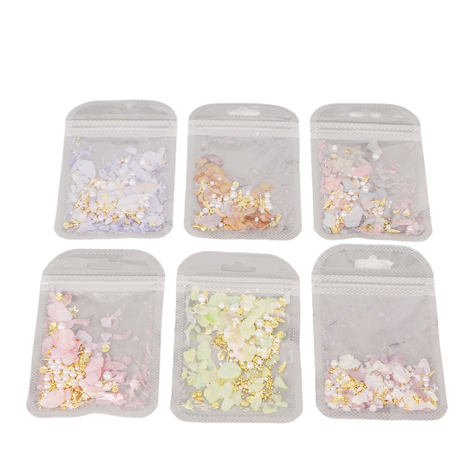 6pcs Nail Art Decoration Set Colorful Glitter Seashell Fragments Nail ...