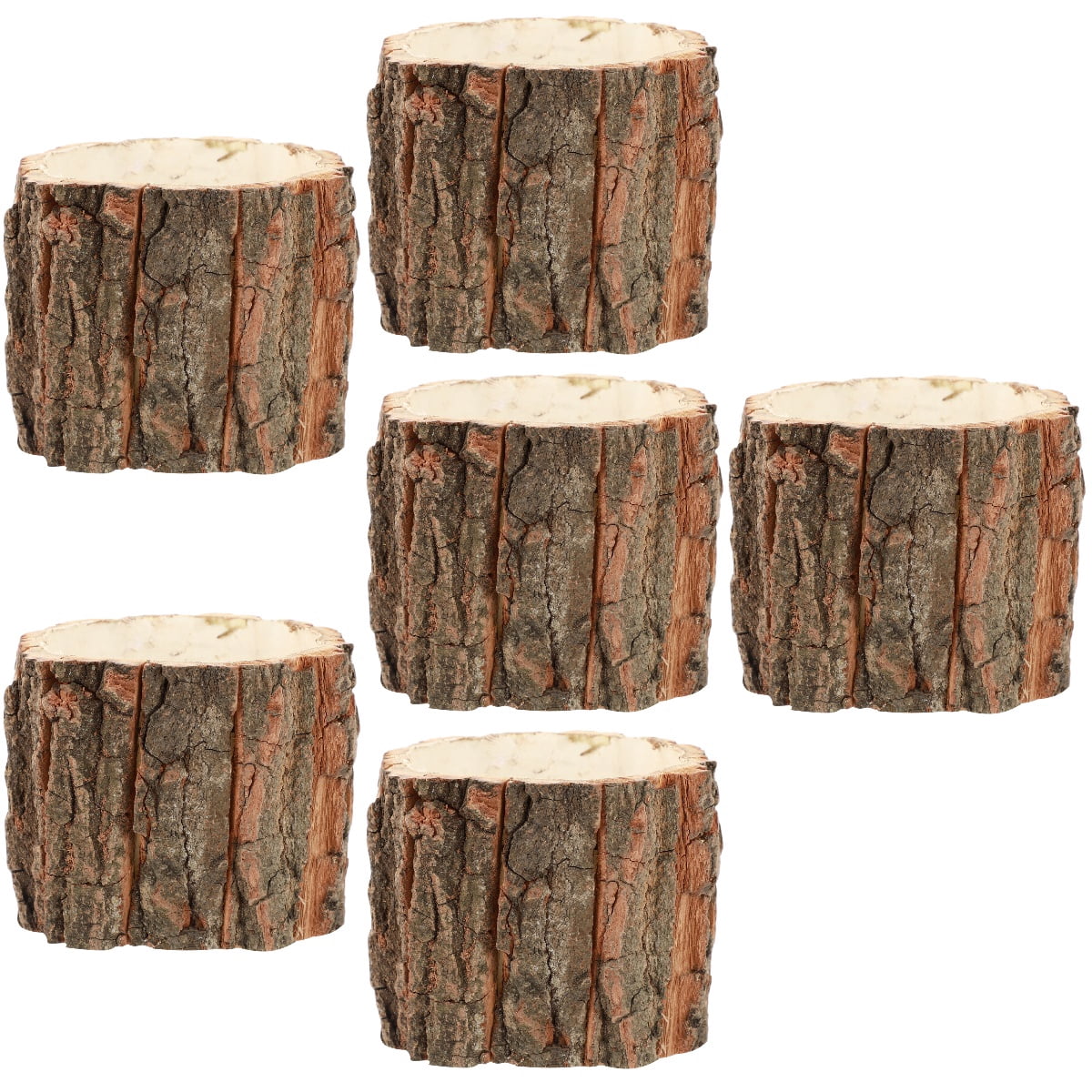 6pcs Natural Bark Flower Pot Decorative Wood Log Planter Rustic Planter ...