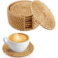 6pcs Natural Handmade Rattan Coasters with Holder - Wicker Drink ...