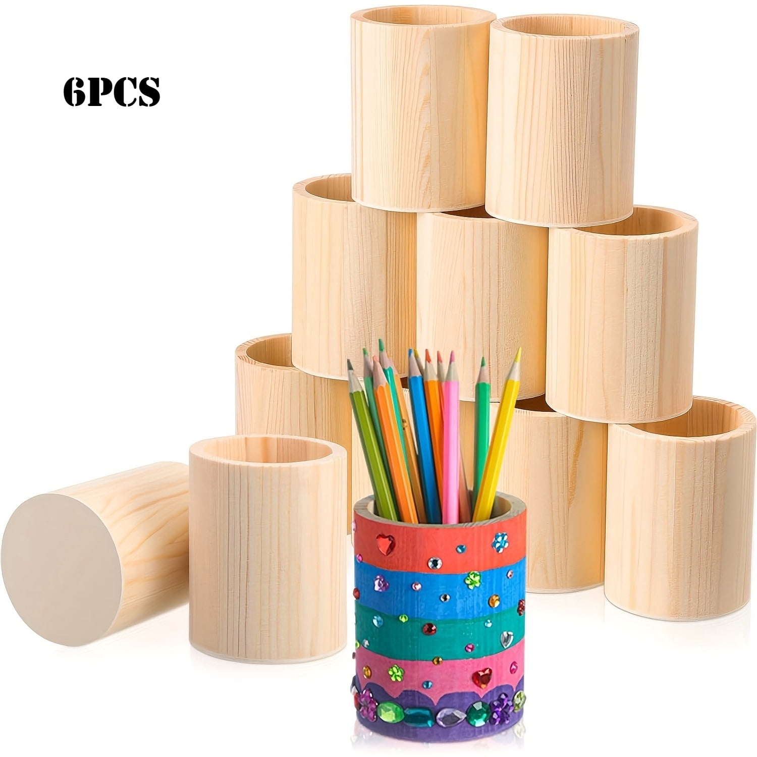 6pcs Natural Wood Pen Holders Suitable for Paintable/Stainable ...