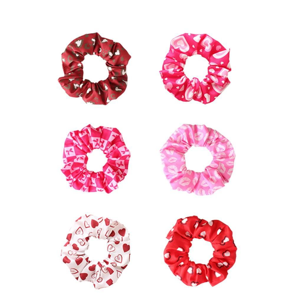 6pcs New Large Scrunchies Valentine's Day Heart Pattern Red Heart ...