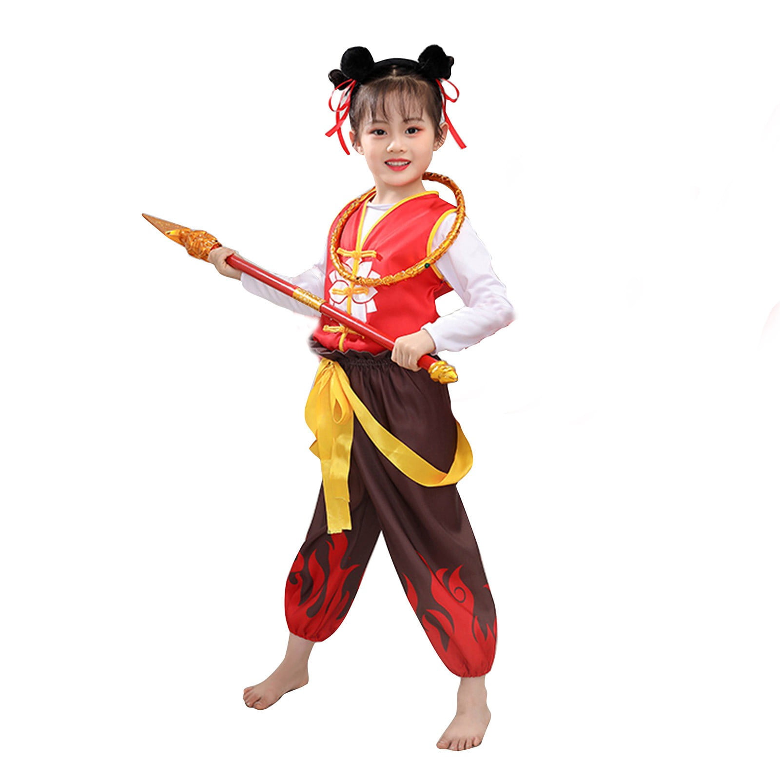 6pcs Nezha Carnival Cosplay Costume - Vibrant Red and Gold Warrior ...