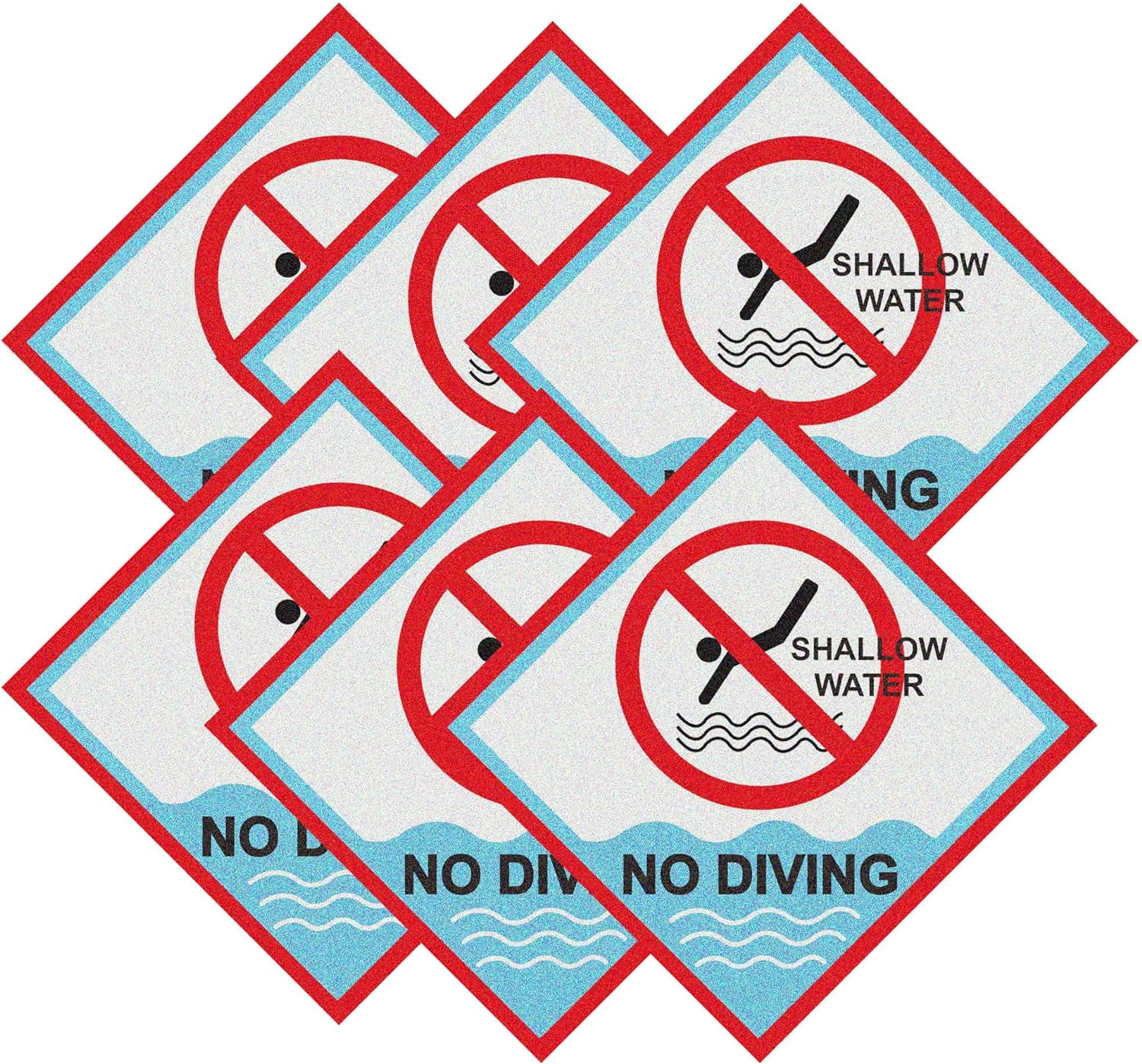 6pcs No Diving Stickers Labels Shallow Water 4inch NO Diving Adhesive ...