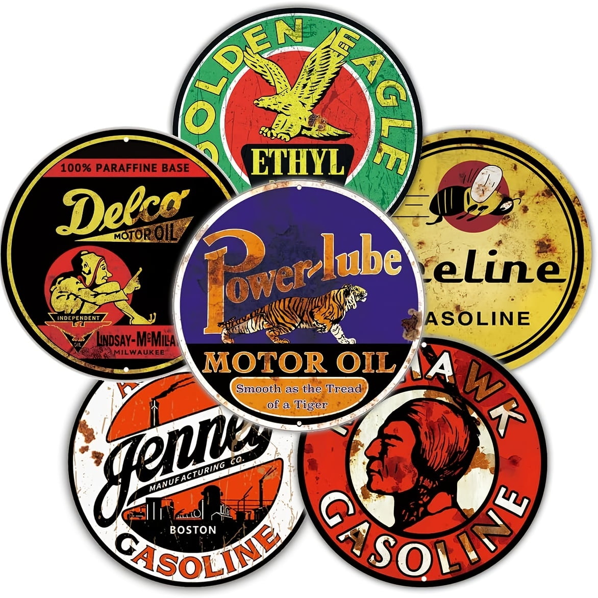 "6pcs Nostalgic Gasoline Oil Car Theme Round Metal Sign - 11.8 ...