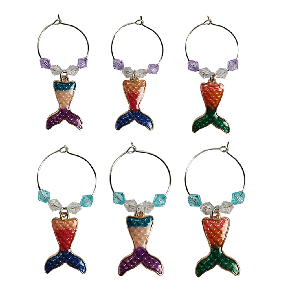 6pcs Ocean Style Metal Wine Glass Rings Mermaid Wine Glass Decorations