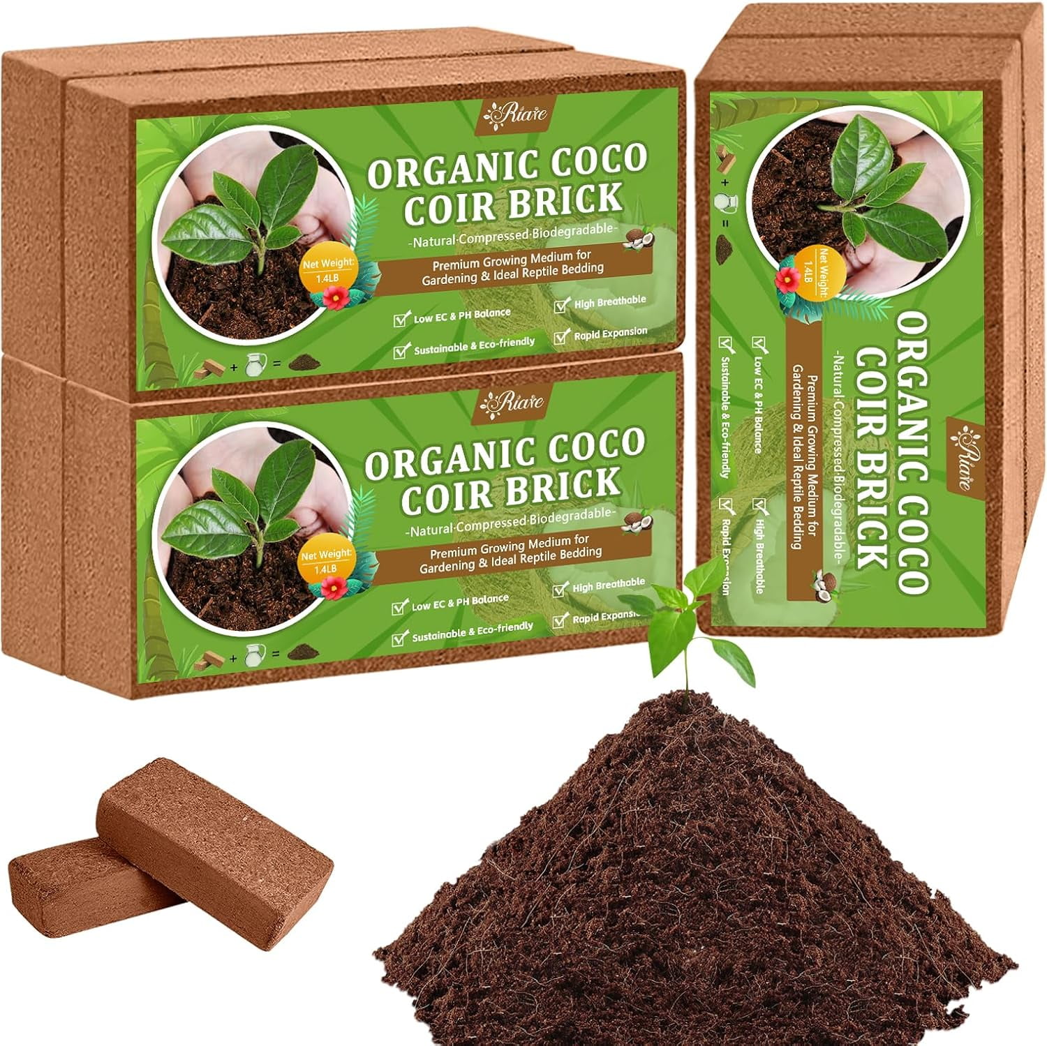 6pcs Organic Coco Coir Bricks Soil Blocks- 100% Natural Compressed Coco ...