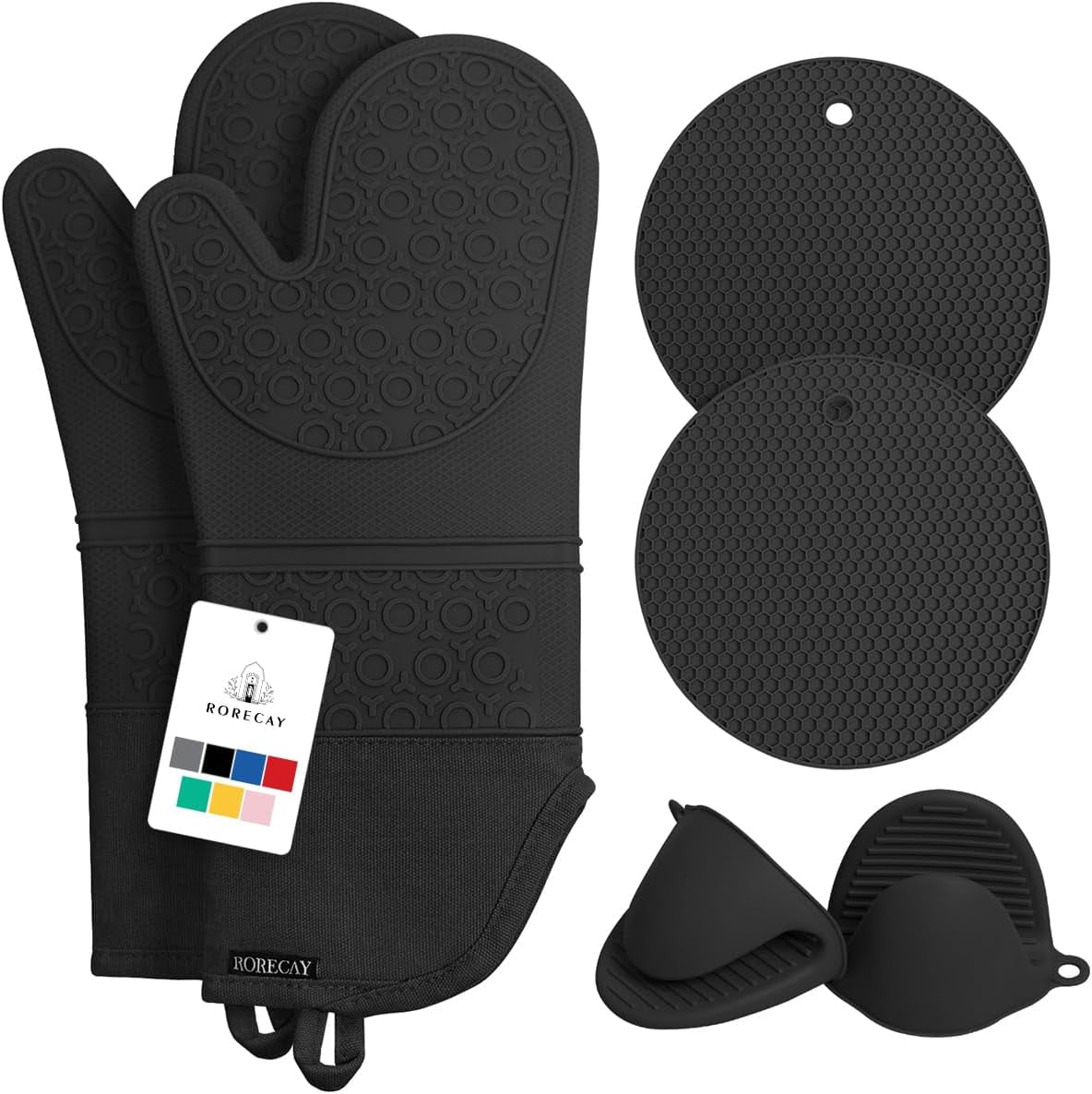 6pcs Oven Mitts and Pot Holders Sets for Kitchen, Extra Long Silicone ...