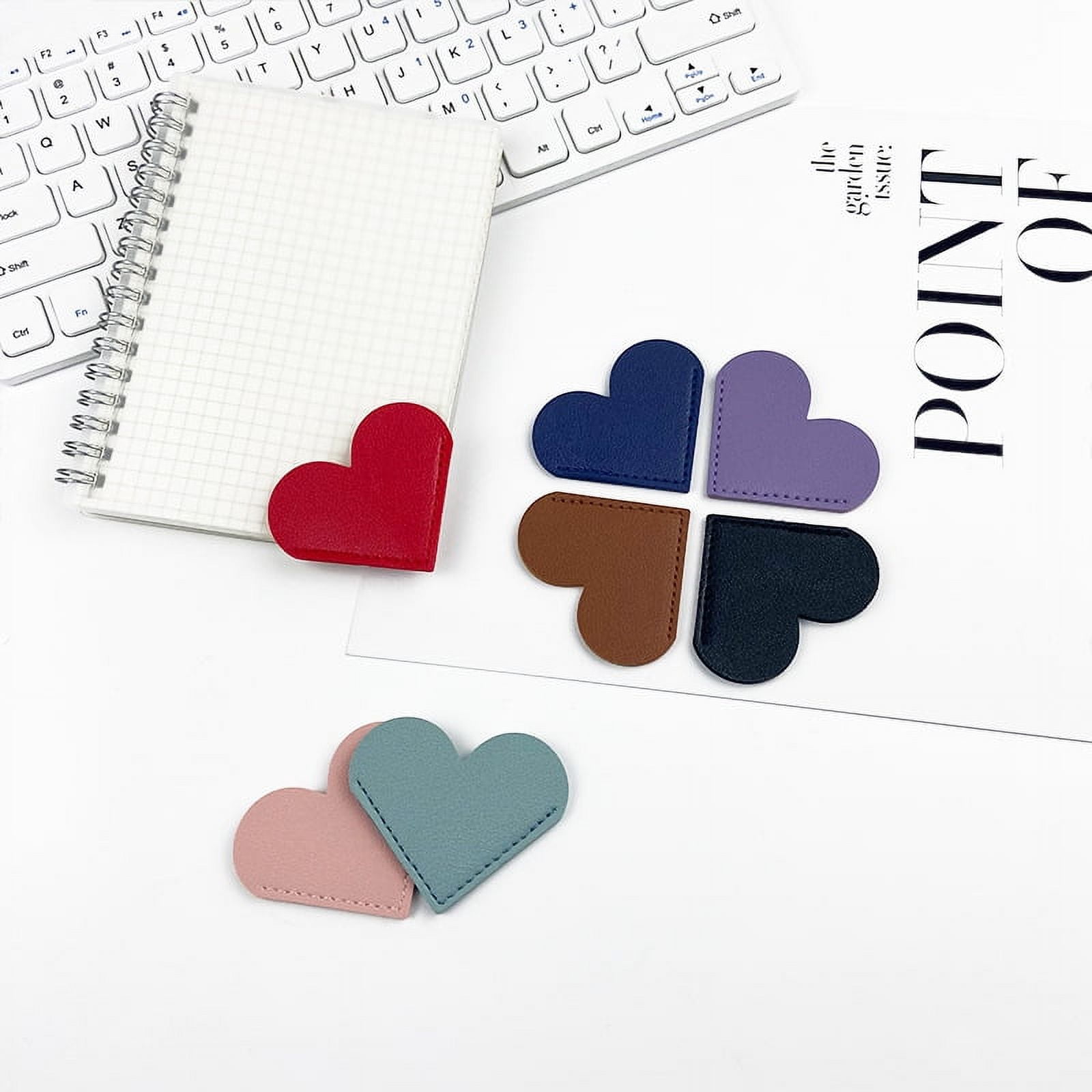6pcs PU Heart Shaped Corner Bookmarks Cute Page Clips Reading ...