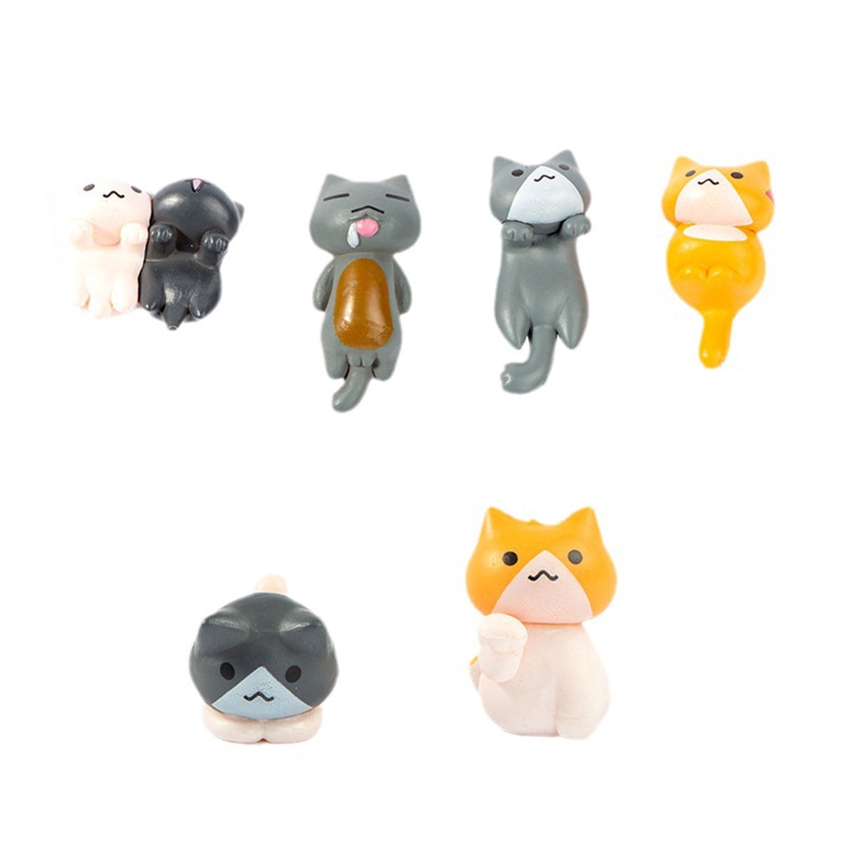 6pcs PVC Cartoon Cat Figurines for Car Dashboard, Plant Pots, and ...
