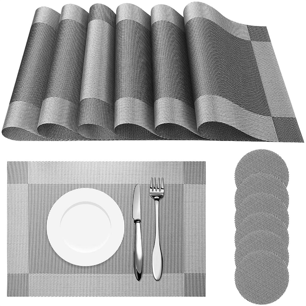 Waves Black Round Placemats Plate Mats 15 Inch Non-Slip Heat Resistant ...
