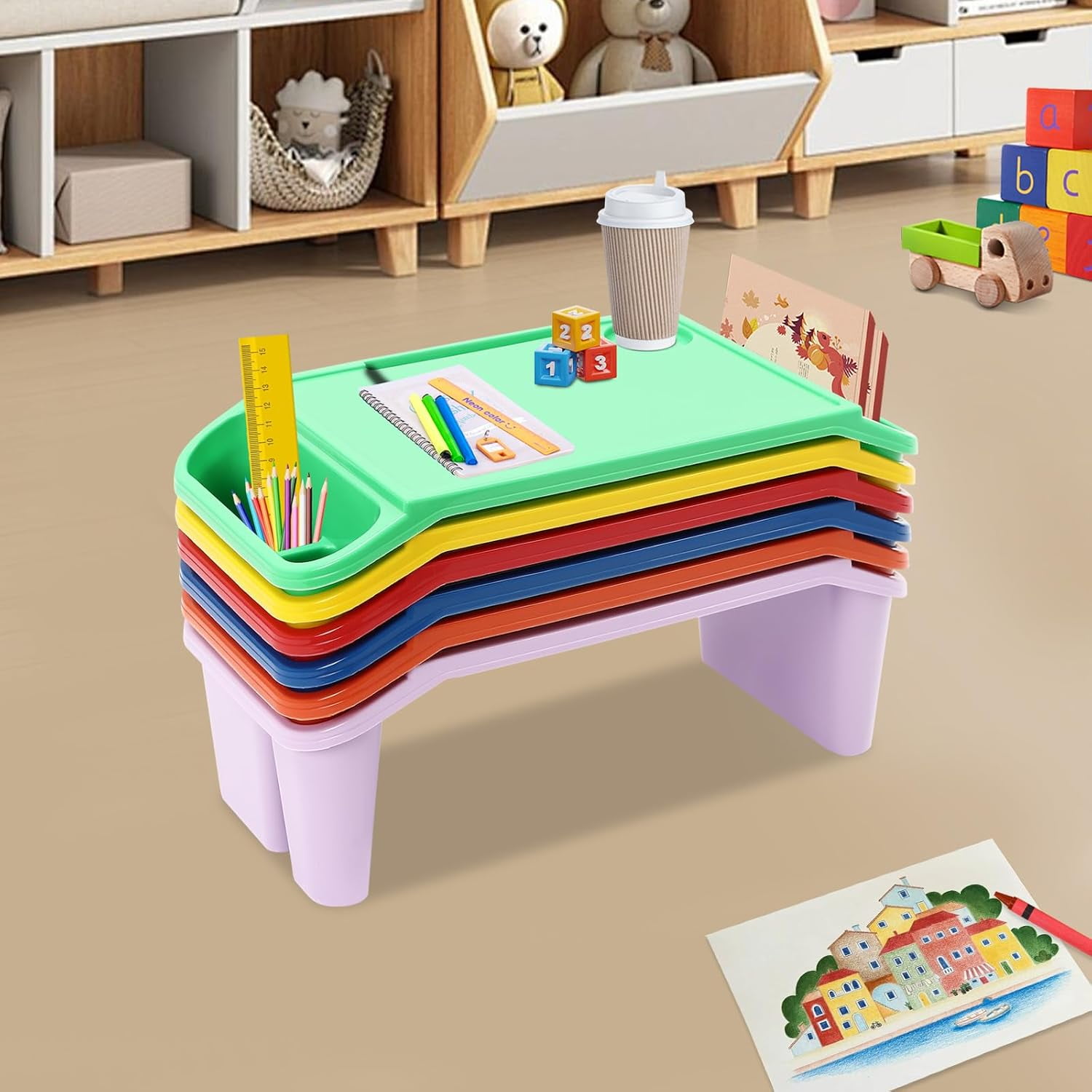 6pcs Portable Kids Lap Desk Trays Plastic Breakfast Laptop Trays with ...