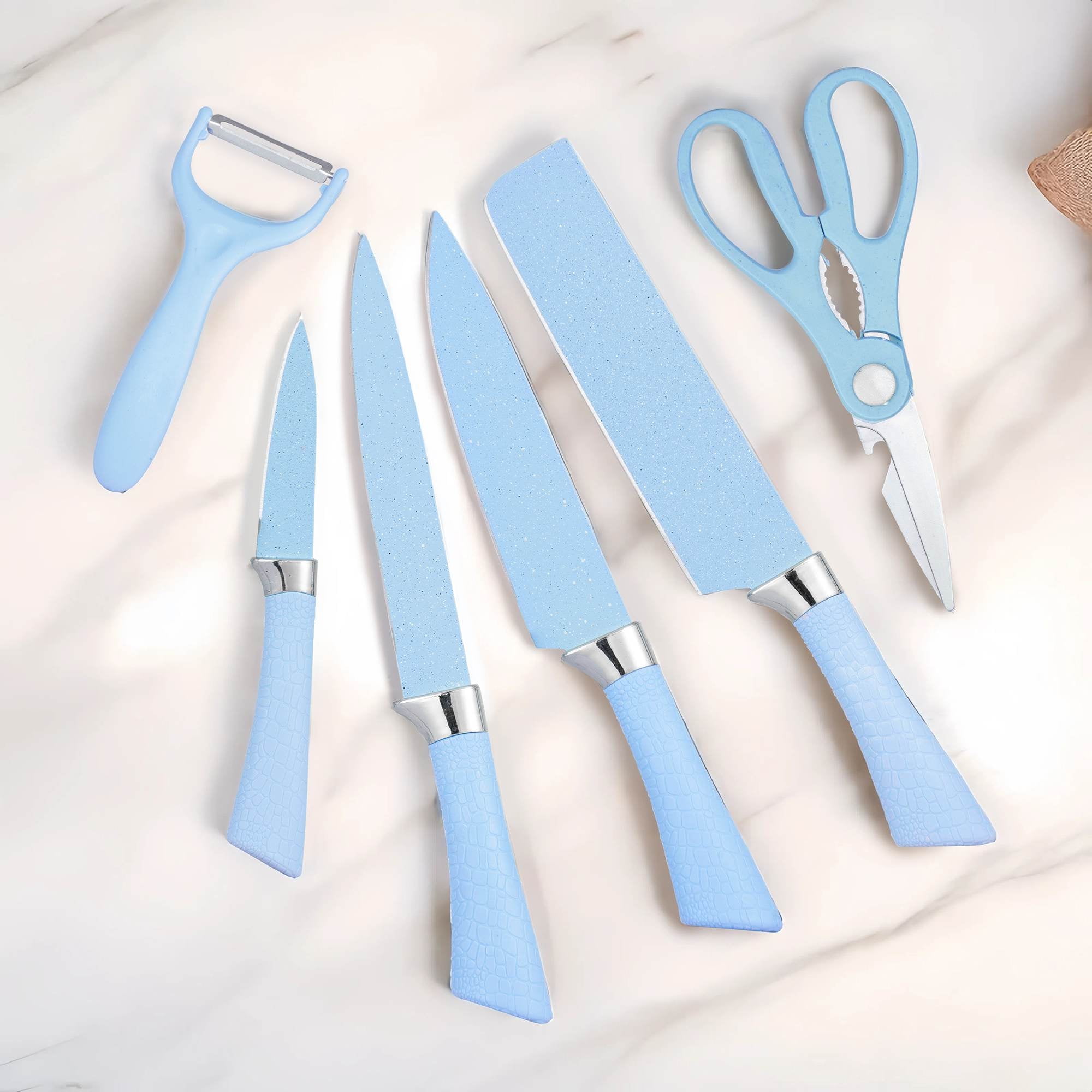 6pcs Professional Black Chef Knife Set, Stainless Steel Kitchen Knife ...