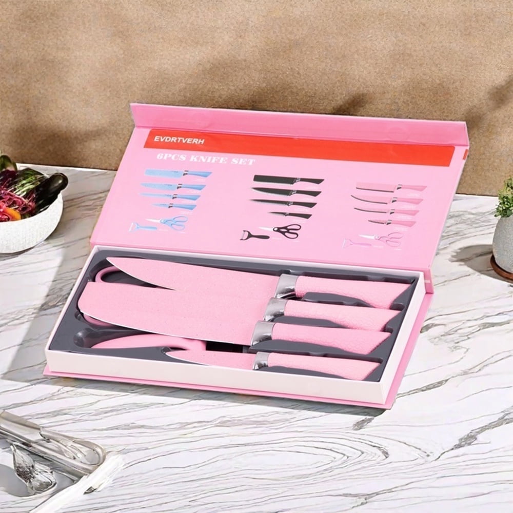 6pcs Professional Black Chef Knife Set, Stainless Steel Kitchen Knife ...