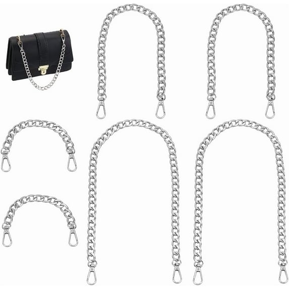 6pcs Purse Chains 3 Sizes Silver Bag Chain Bag Flat with Swivel Clasps ...