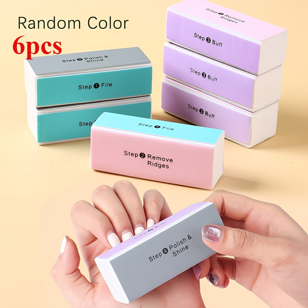 6pcs Random Color Nail Buffer Set, Sponge Nail Files for Manicure ...