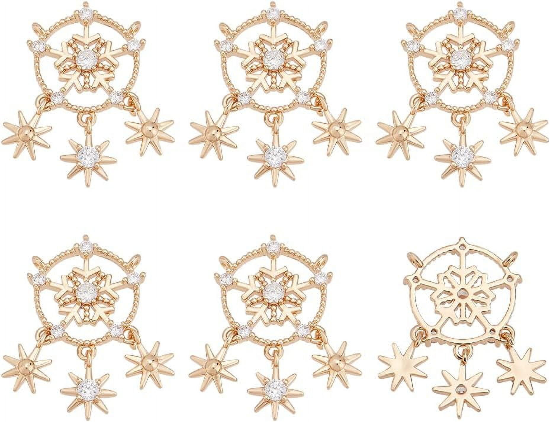 6pcs Real 18K Gold Plated Snowflake with Star Brass Micro Pave Cubic ...