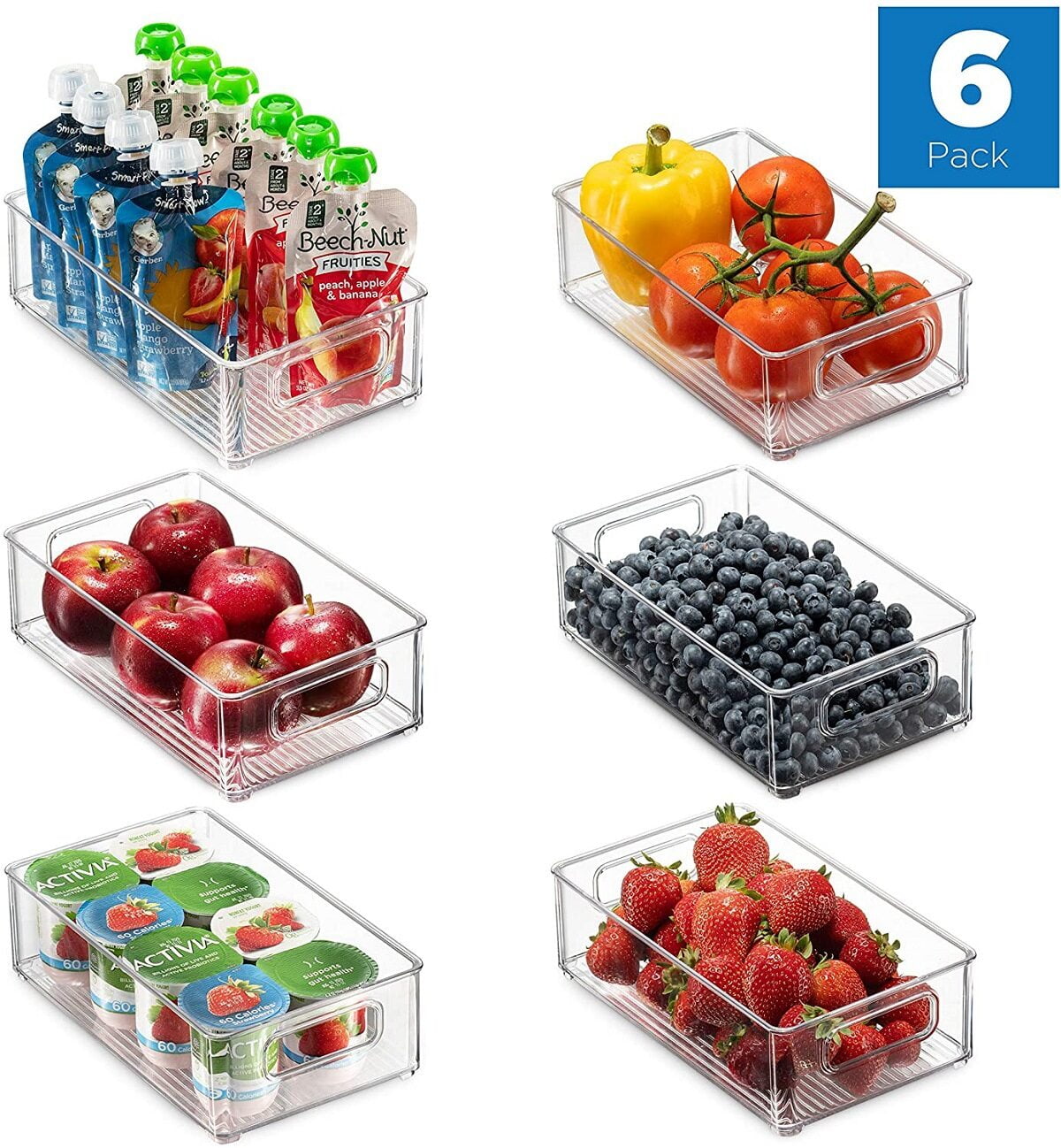 6pcs Refrigerator Organizer Bin Clear Plastic Stackable Fridge Freezer ...
