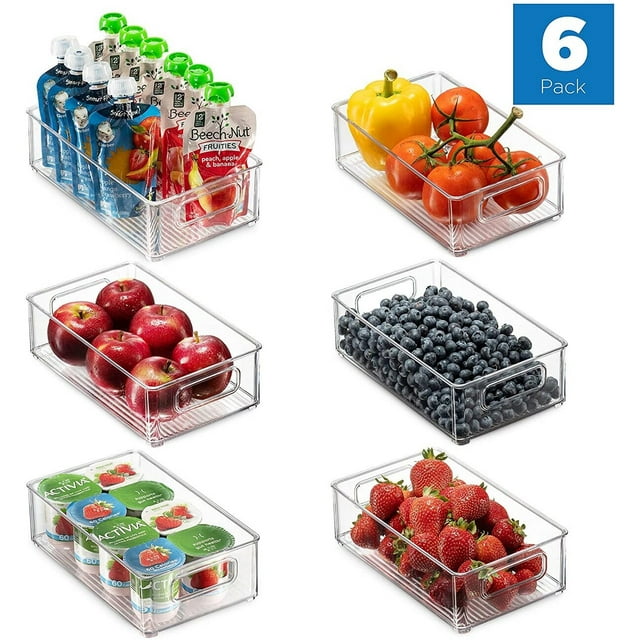 6pcs Refrigerator Organizer Bin Clear Plastic Stackable Fridge Freezer ...