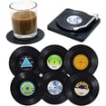 6pcs Retro CD Record Coasters with Holder Vinyl Mug Mats Non-Slip Drink ...