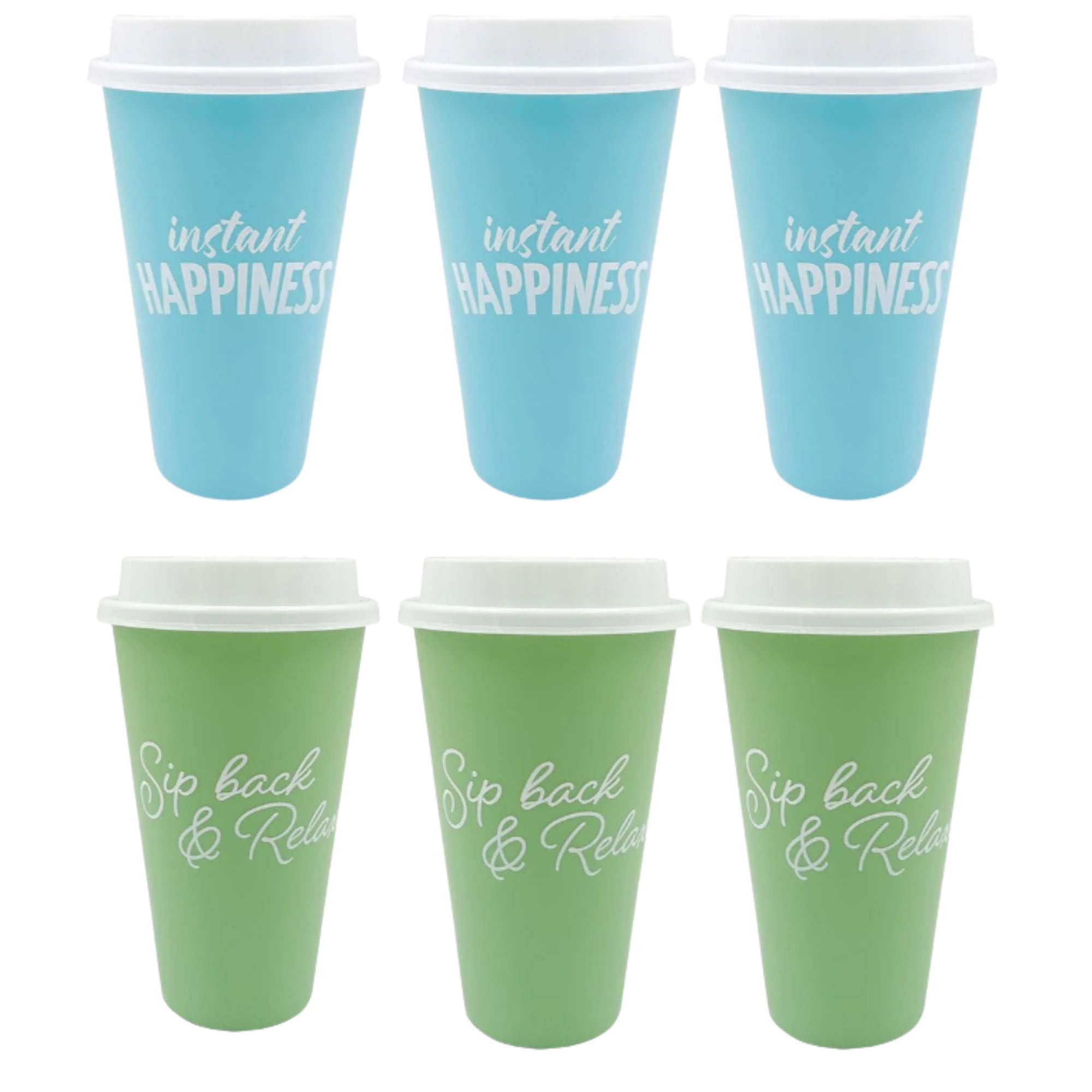 6pcs Reusable Cup with Lid 17oz Sentiments Printed Design Plastic ...