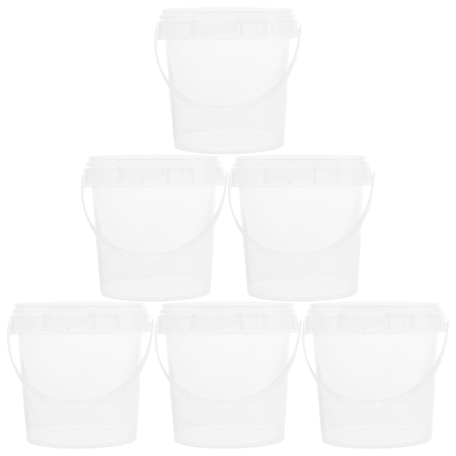 6pcs Reusable Plastic Bucket with Lid and Handle Food Storage ...