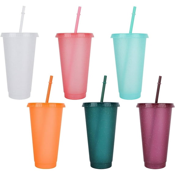 6pcs Reusable Plastic Cups with Lids and Straws 24oz Colorful Straw ...