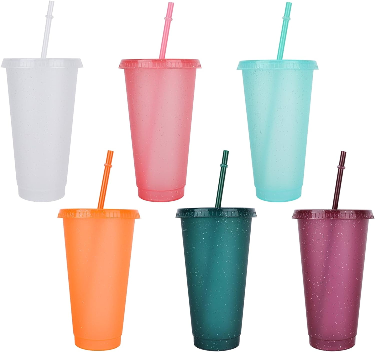 QKURT 6pcs Reusable 24oz Plastic Cups with Lids and Straws, Colorful ...
