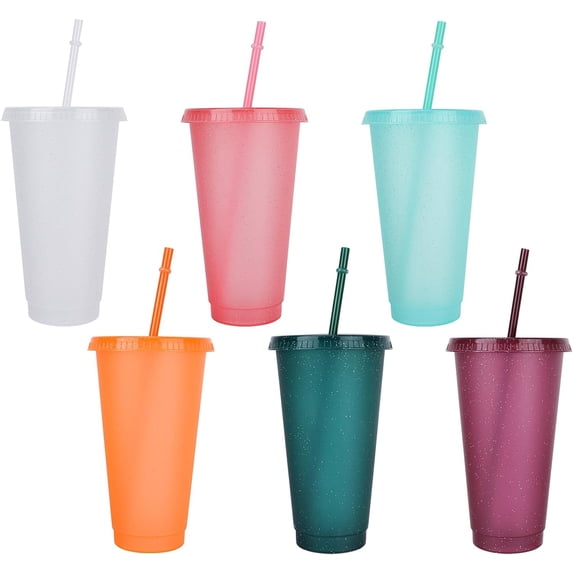 QKURT 6pcs Reusable 24oz Plastic Cups with Lids and Straws, Colorful ...