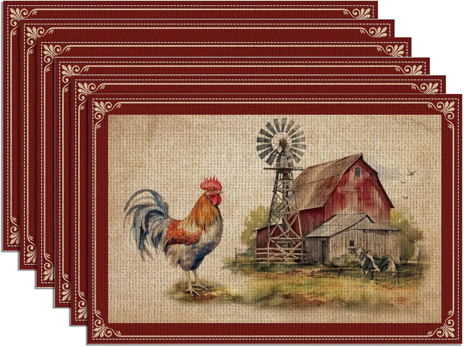 6pcs Rooster Farmhouse Placemats 17.7x35.4 Rectangle Table Mats Non ...