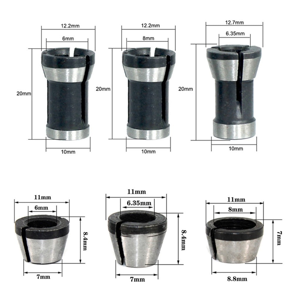 6pcs Router Bit Extension Collet Chuck 6pcs 6/6.35/8mm 6pcs Collet ...