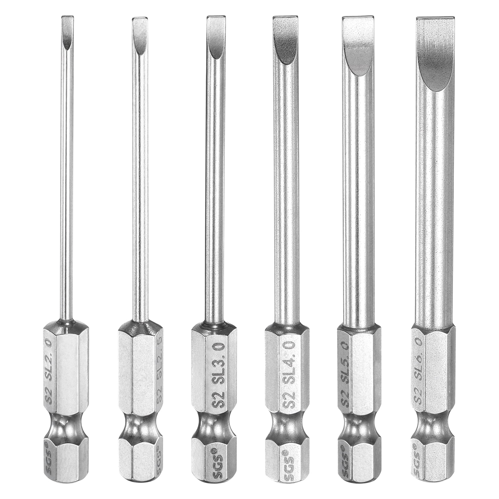6pcs SL2+SL2.5+SL3+SL4+SL5+SL6 Slotted Screwdriver Bit Kits 2+2.5+3+4+5 ...