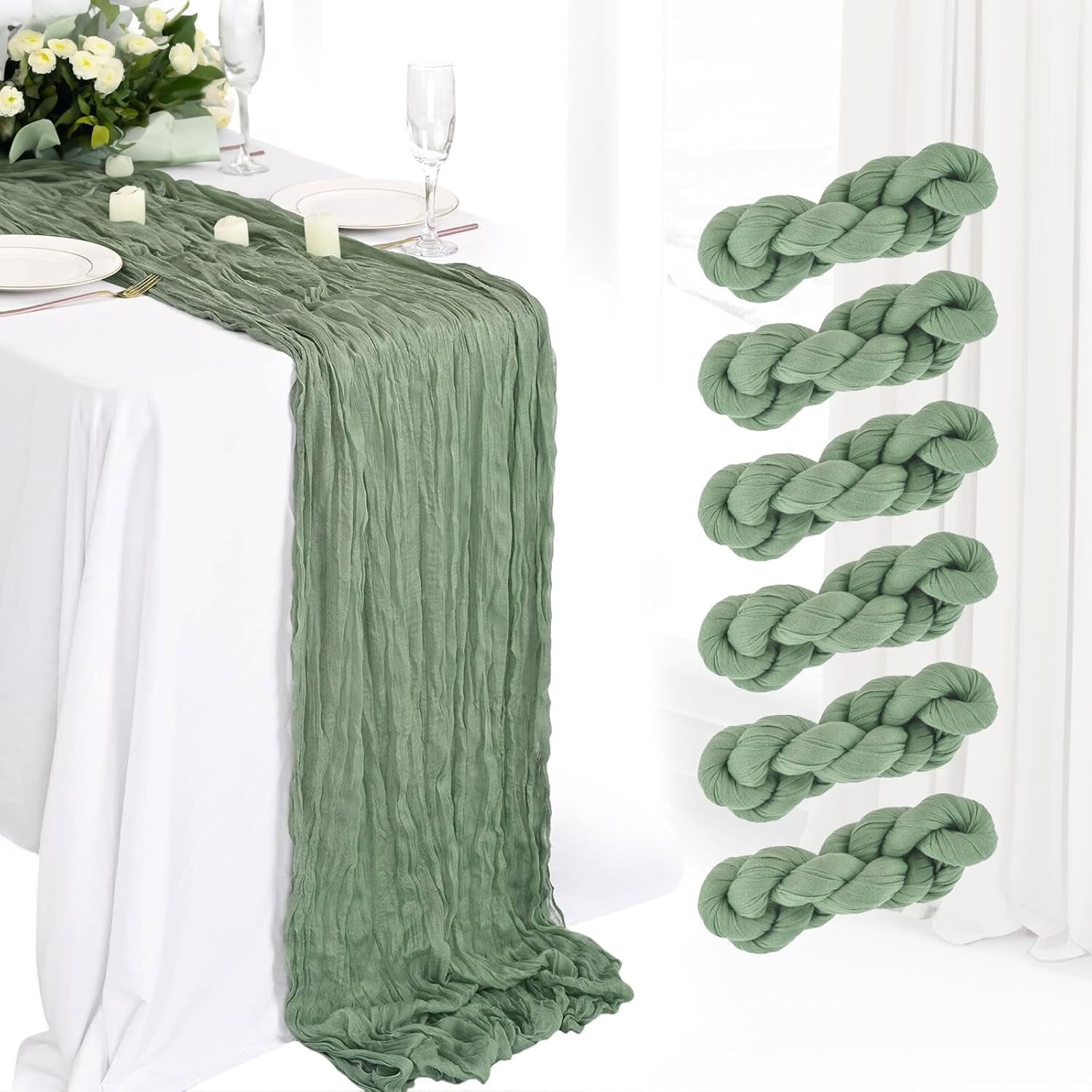 6pcs Sage Green Cheesecloth Table Runner 120 Inch Runner10ft Boho ...