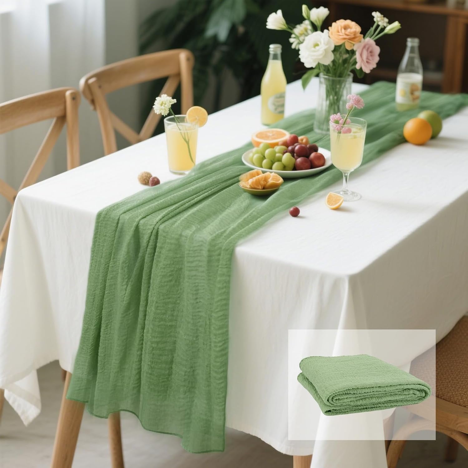 6pcs Sage Green Cheesecloth Table Runner Gauze 120 Inch 10FT Rustic ...