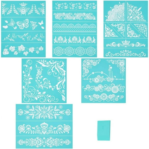 6pcs Self-Adhesive Silk Screen Printing Stencil Vintage Border Corner Silk Screen Stencil ...