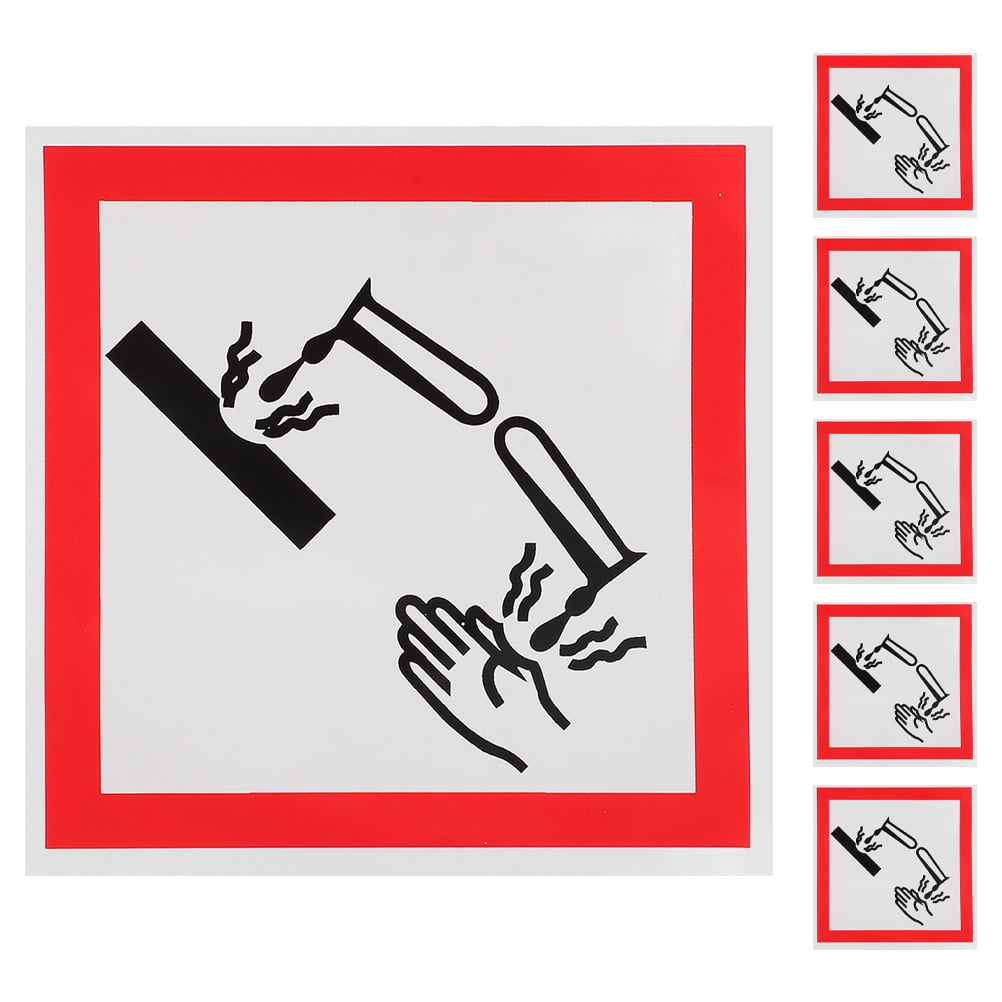 6pcs Self Adhesive Warning Caution Signs Corrosive Safety Label Sticker ...