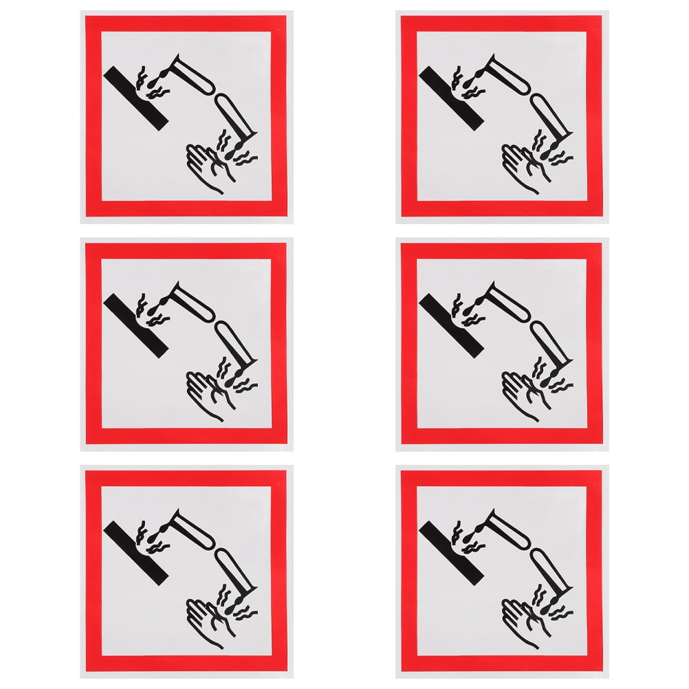 6pcs Self Adhesive Warning Caution Signs Corrosive Safety Label Sticker ...