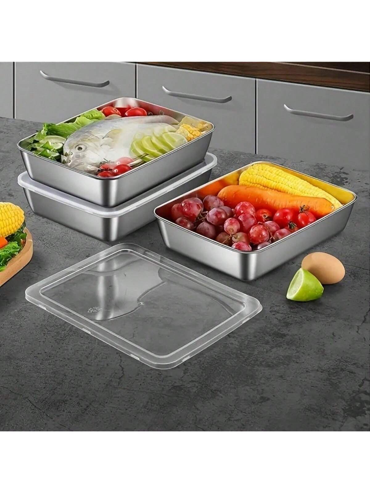 6pcs/Set Large Stainless Steel Square Food Storage Container With ...
