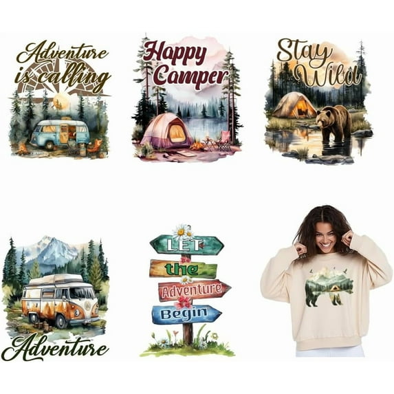6pcs/Set PET Forest Travel Heat Transfer Adventure Iron on Transfers ...