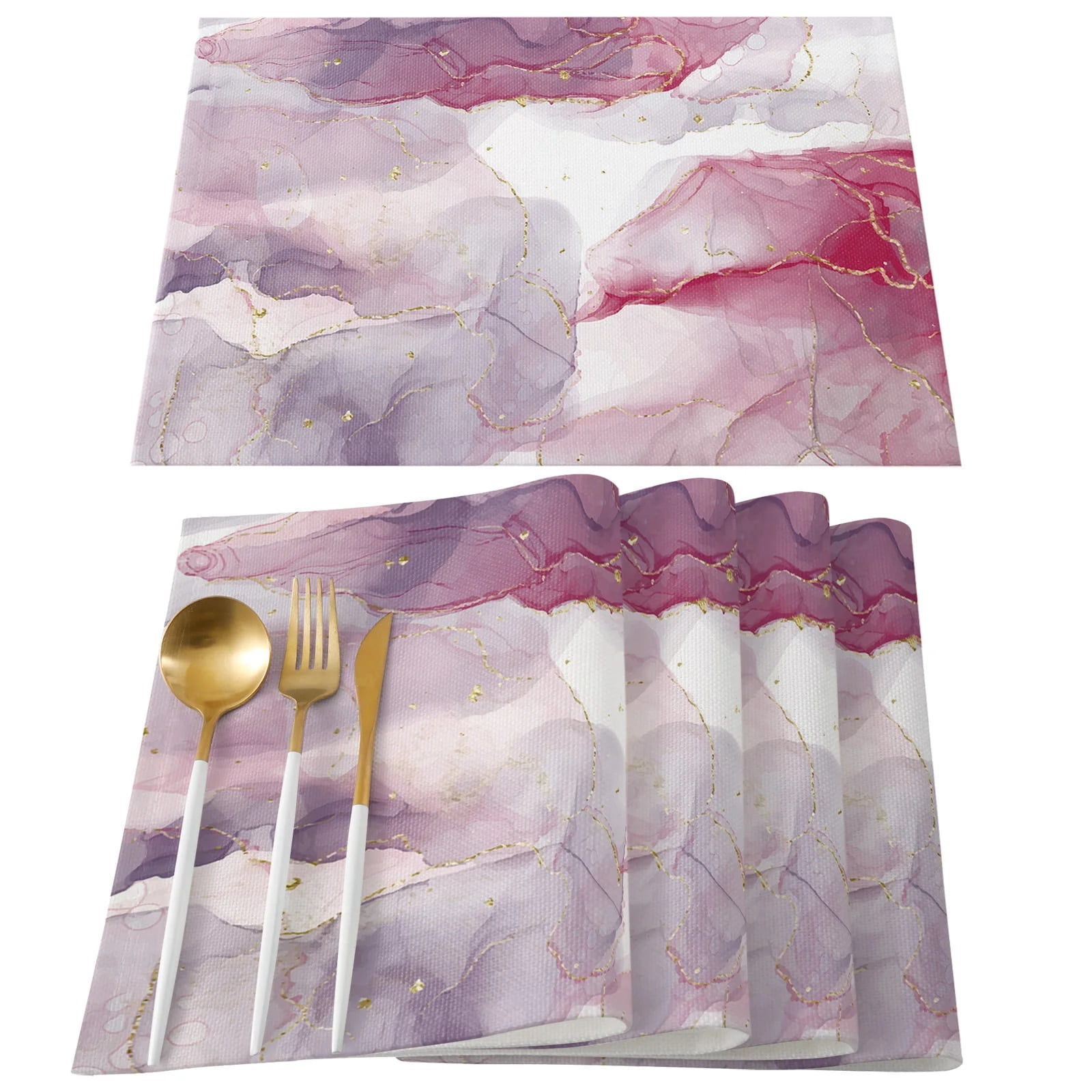 6pcs Set Table Mats White Black Marble Natural Printed Table Napkin ...
