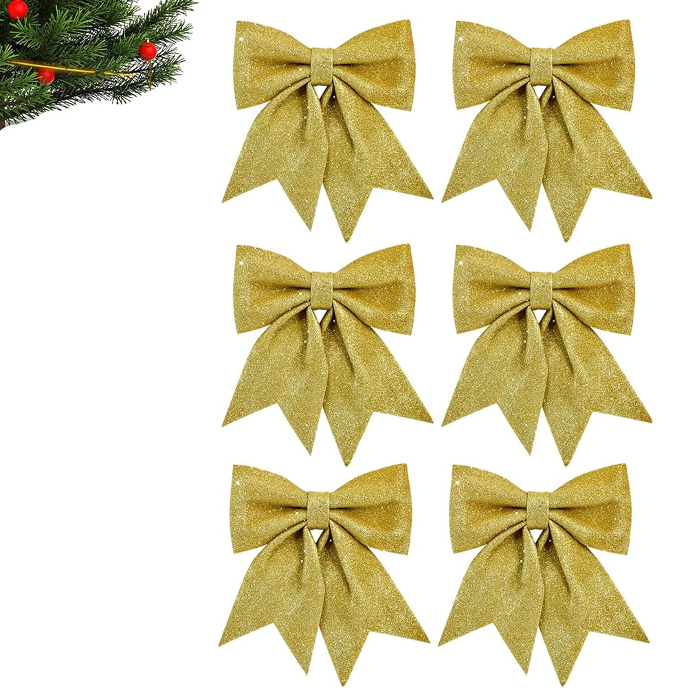 6pcs Shiny Bow Silver Christmas Glitter Tie Bows for Decoration Gift ...