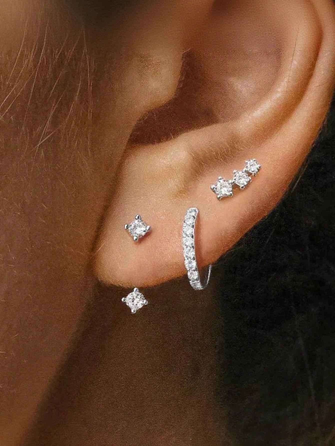 6pcs Silver-4 Minimalist Zirconia Hoop Earring Set For Women Stackable ...