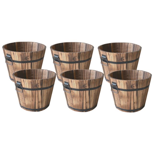 6pcs Small Wooden Bucket Barrel Planters – Rustic Flower Planters Pots ...