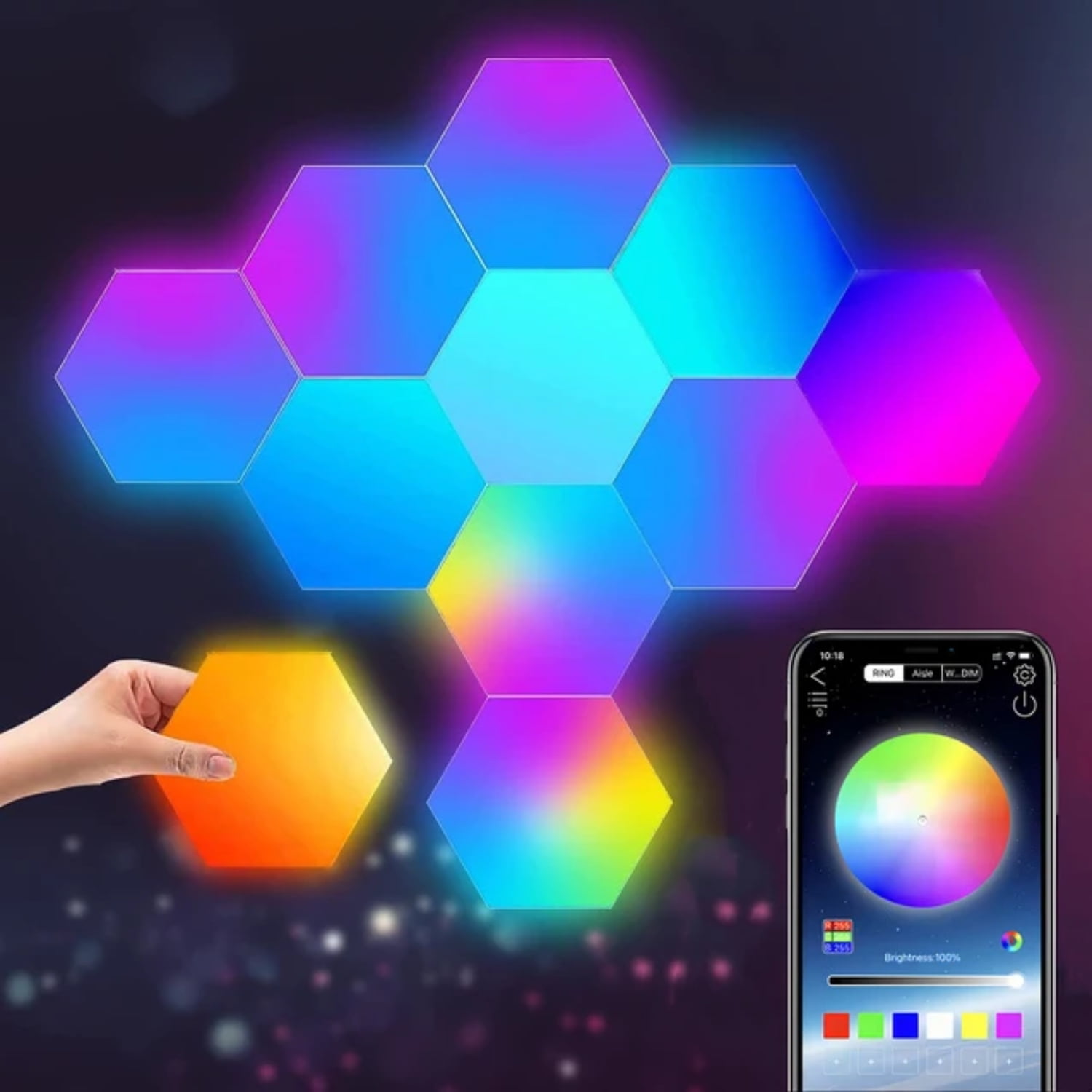 6pcs Smart Hexagon RGB LED Wall Light Panels with APP Control for Sync ...