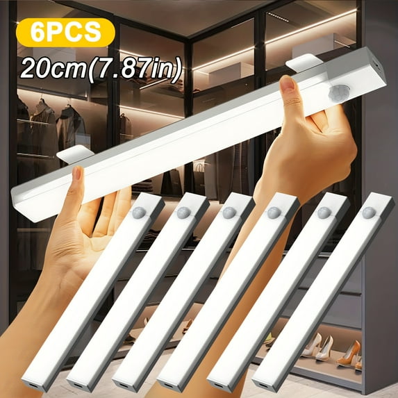 6pcs Smart LED Under-Cabinet with Motion Sensor & Dimmer, USB, 3 Modes ...