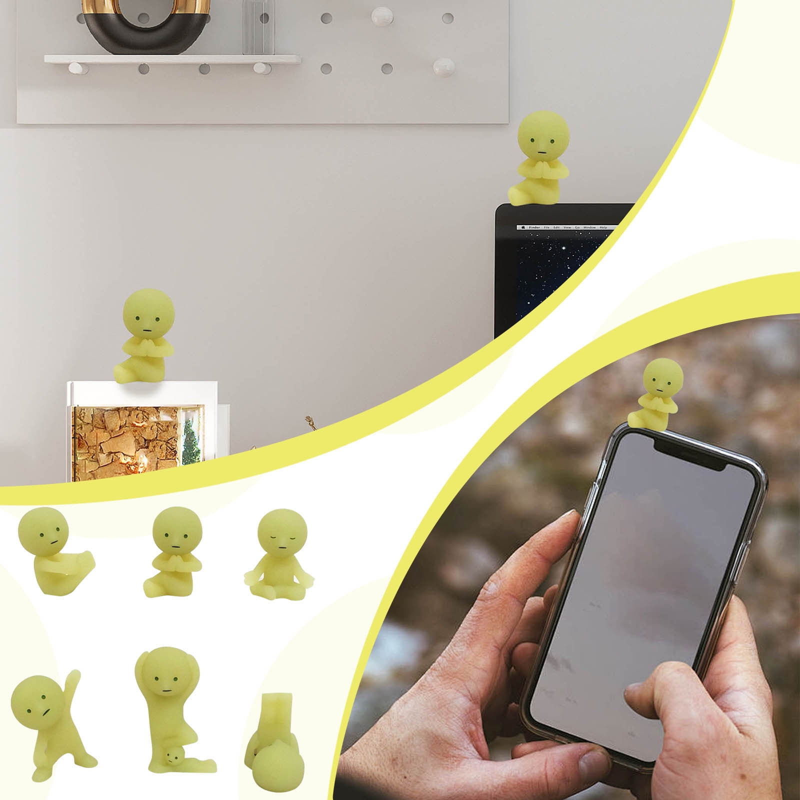 6pcs Smiski Hugging Knees ZipperBite Glow in The Dark Zipper Pull ...