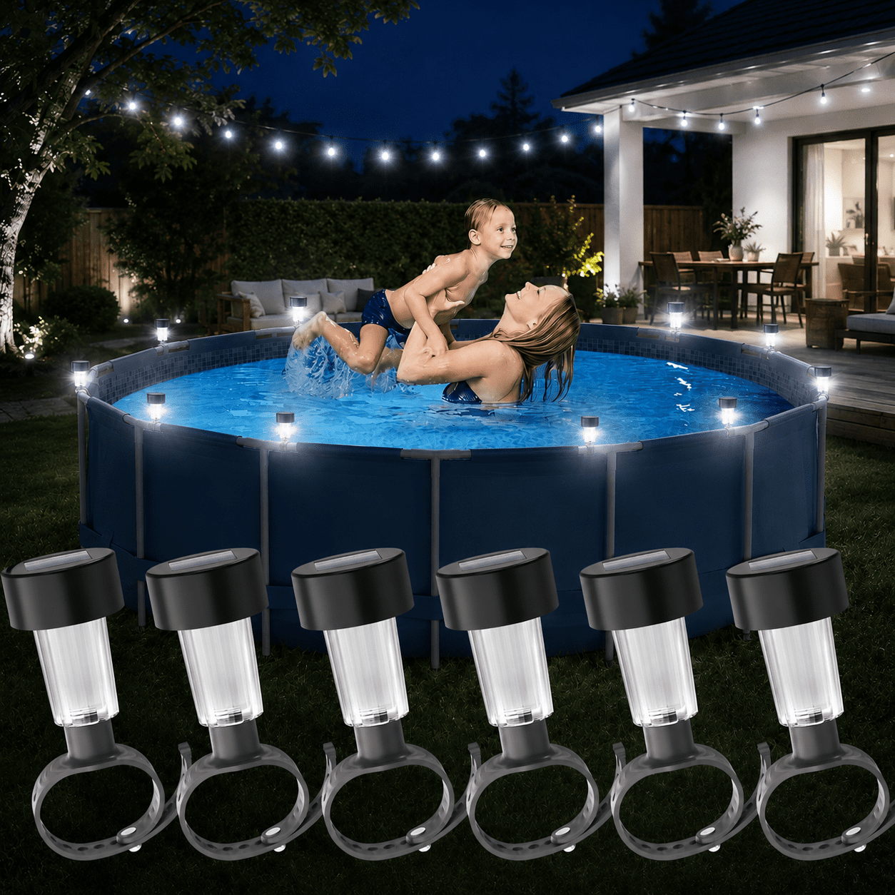 6pcs Solar Pool Lights Adjustable Strap Buckle Above Ground Pool Fence ...