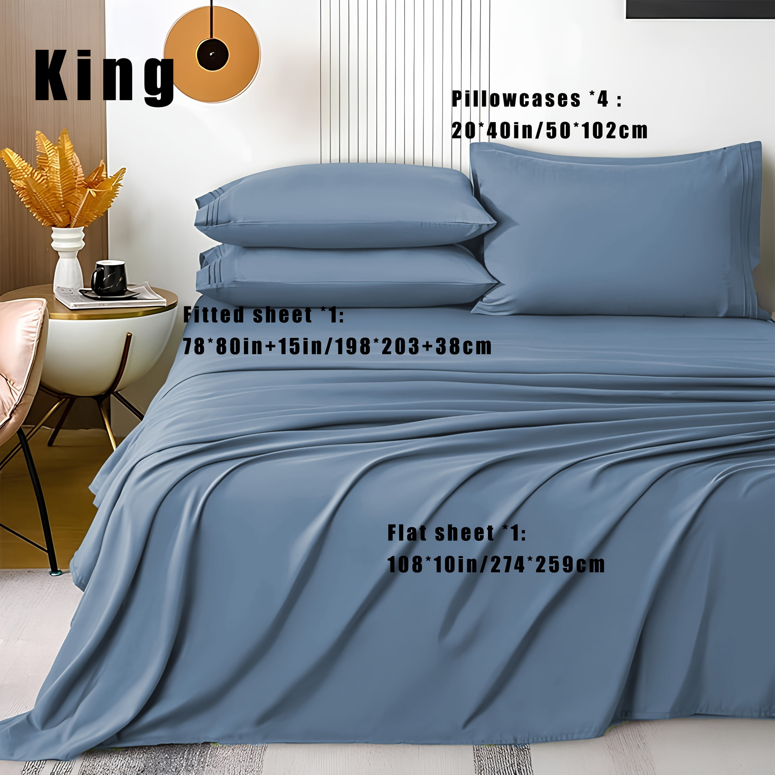 6pcs Solid Color Bed Sheet Set, 15 Inch Deep Pocket Cooling Sheets with ...